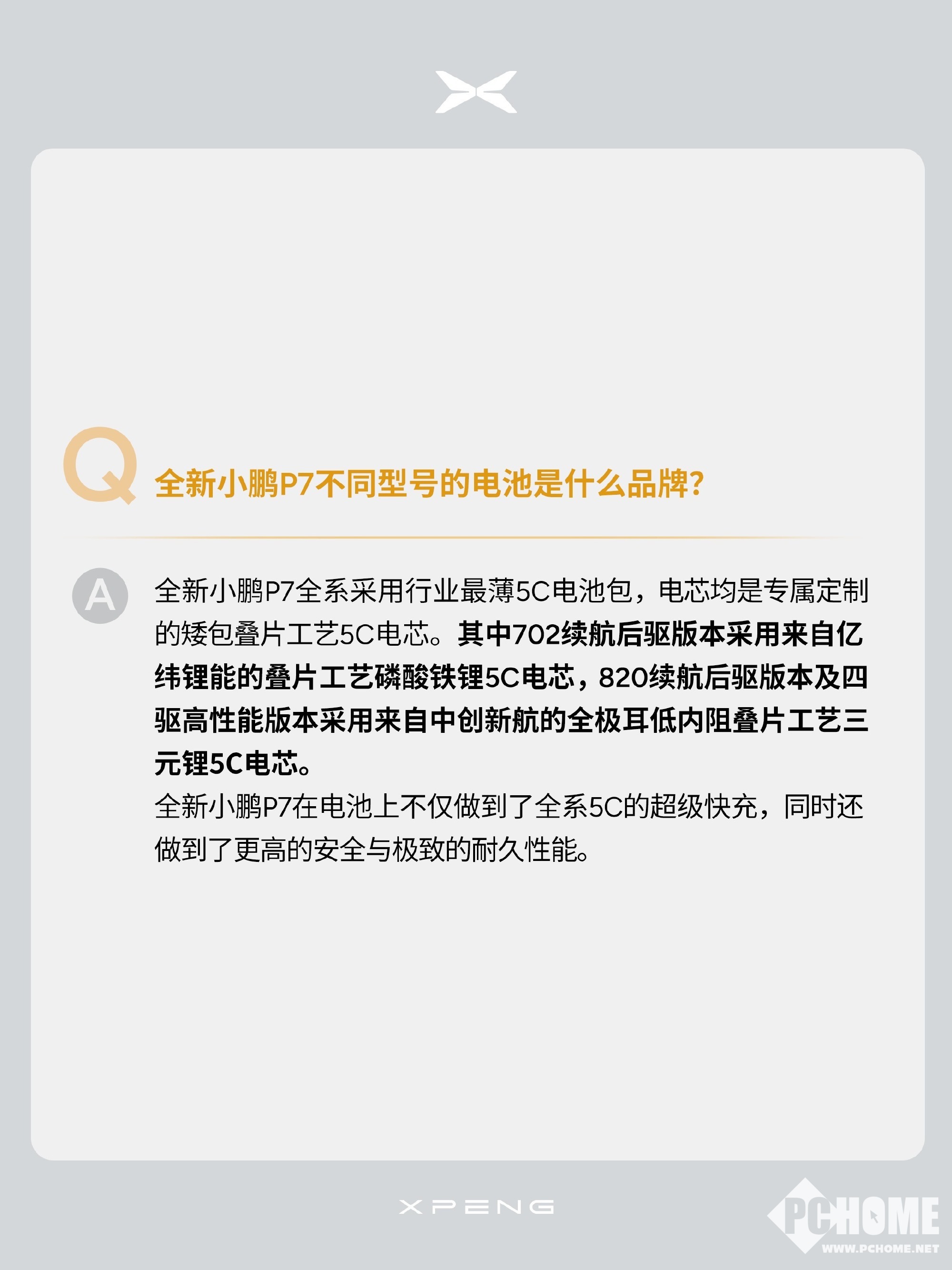 全新小鹏P7全系采用行业最薄5C电池：1000次循环健康度90%